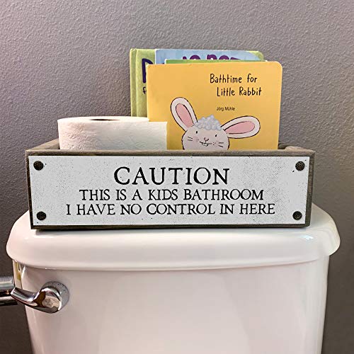 ANVEVO Caution This is A Kids Bathroom, I Have No Control in Here β Bathroom Box β Cute & Funny Rustic Farmhouse Bathroom Decor - Toilet Paper Holder - Wood Boxes with Sayings β Diaper Caddy