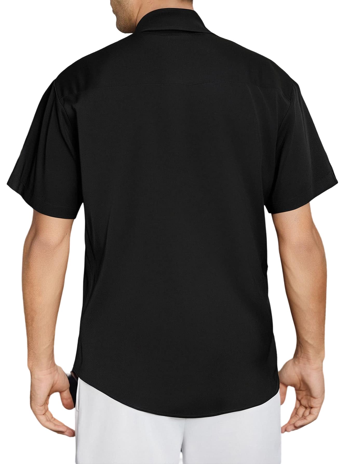 OYOANGLE Men's Graphic Print Japanese Letter Short Sleeve Button Down Shirt Top Black XL