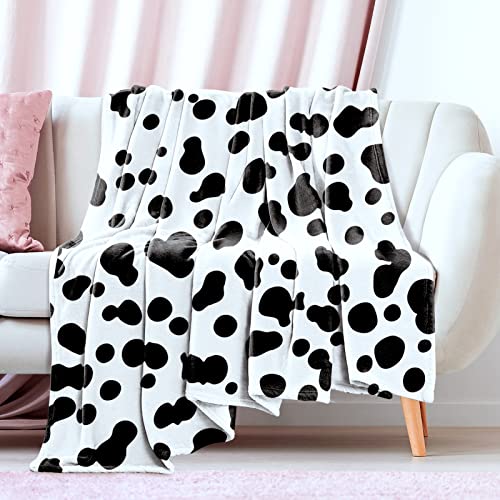 Cow Print Blanket Throws Flannel Fleece Soft Cozy Throw Blanket Fuzzy Warm Black White Cow Printed Blankets & Throws for Bedroom Living Room Sofa Couch 50"x60"