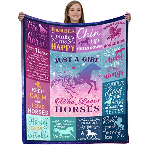 WUTZTIFE Horse Gifts for Girls Women Horse Blanket for Girls Best Gifts for Horse Lovers Girls - Just A Girl Who Loves Horses Birthday Anime Decor Throw Blanket 60" x 50"