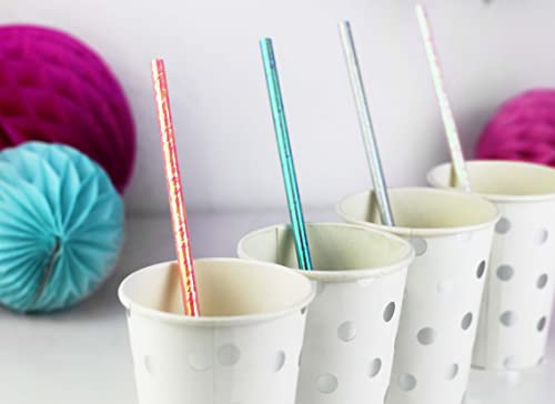 Just Artifacts Iridescent Disposable Drinking Party Paper Straws (100pcs, Silver), One Size