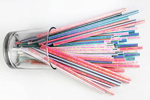 Just Artifacts Iridescent Disposable Drinking Party Paper Straws (100pcs, Silver), One Size