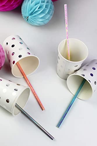 Just Artifacts Iridescent Disposable Drinking Party Paper Straws (100pcs, Silver), One Size