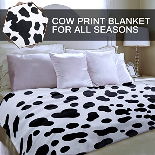 Cow Print Blanket Throws Flannel Fleece Soft Cozy Throw Blanket Fuzzy Warm Black White Cow Printed Blankets & Throws for Bedroom Living Room Sofa Couch 50"x60"