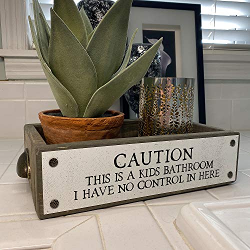 ANVEVO Caution This is A Kids Bathroom, I Have No Control in Here β Bathroom Box β Cute & Funny Rustic Farmhouse Bathroom Decor - Toilet Paper Holder - Wood Boxes with Sayings β Diaper Caddy