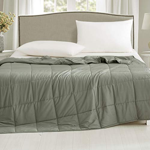 Chezmoi Collection Weighted Blanket 20 lbs 60x80 Inches - Cool Heavy Cotton Blanket with Glass Beads - for Individuals 170-220 lbs - Queen Size, Evergreen Fog