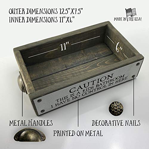 ANVEVO Caution This is A Kids Bathroom, I Have No Control in Here β Bathroom Box β Cute & Funny Rustic Farmhouse Bathroom Decor - Toilet Paper Holder - Wood Boxes with Sayings β Diaper Caddy
