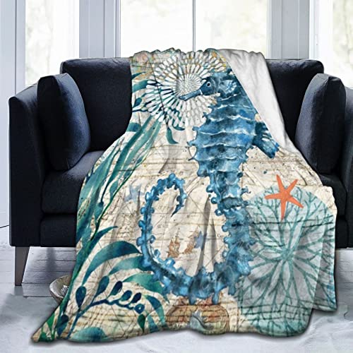Sea Horse Throw Blanket Super Soft Lightweight Warm Cozy Fuzzy Flannel Blankets for Bed Sofa Office 60x50 inch
