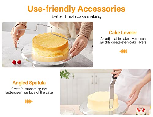 Kootek Aluminium Cake Decorating Turntable, 12 Inch Rotating Cake Stand, 22pcs Baking Supplies Tools with Icing Spatula, Cake Leveler, 3 Icing Smoother, 12 Icing Piping Tips, 2 Pastry Bag