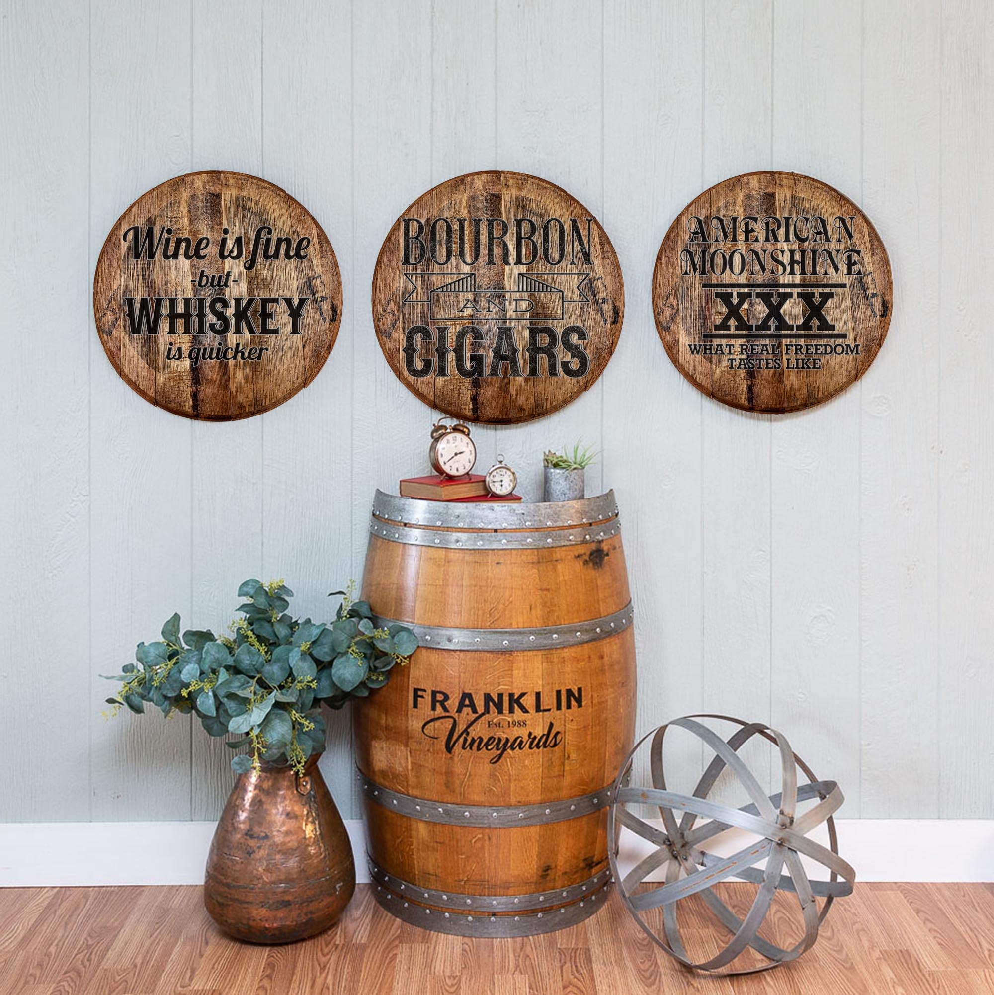 Hotrod Muscle Car Garage Service Station Garage Signs for Men Large Oak Whiskey Barrel Lid Wall Decor