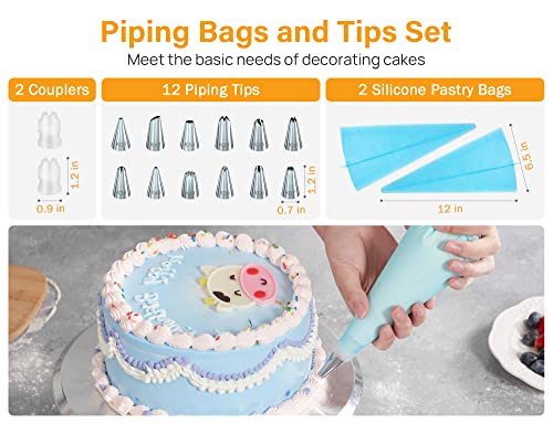Kootek Aluminium Cake Decorating Turntable, 12 Inch Rotating Cake Stand, 22pcs Baking Supplies Tools with Icing Spatula, Cake Leveler, 3 Icing Smoother, 12 Icing Piping Tips, 2 Pastry Bag