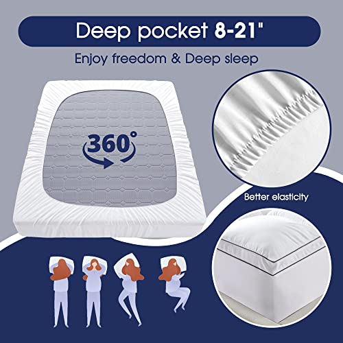 Ihanherry Extra Thick Mattress Topper Queen for Back Pain, Cooling & Breathable Mattress Pad Cover, Plush Soft Pillowtop with 8-21" Elastic Deep Pocket, All Season Bedding-White
