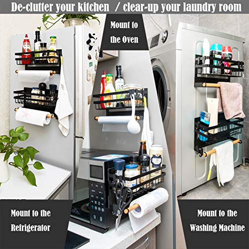 Sleclean Magnetic Spice Rack Organizer for Refrigerator, 2 Pack, Paper towel holder magnetic, Kitchen Magnetic Shelf,13.4"x4.5"x7.1", Black