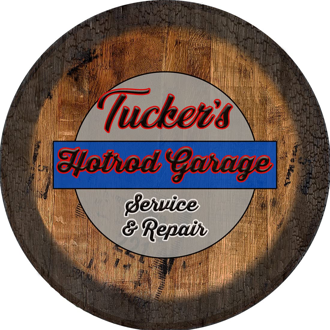 Hotrod Muscle Car Garage Service Station Garage Signs for Men Large Oak Whiskey Barrel Lid Wall Decor
