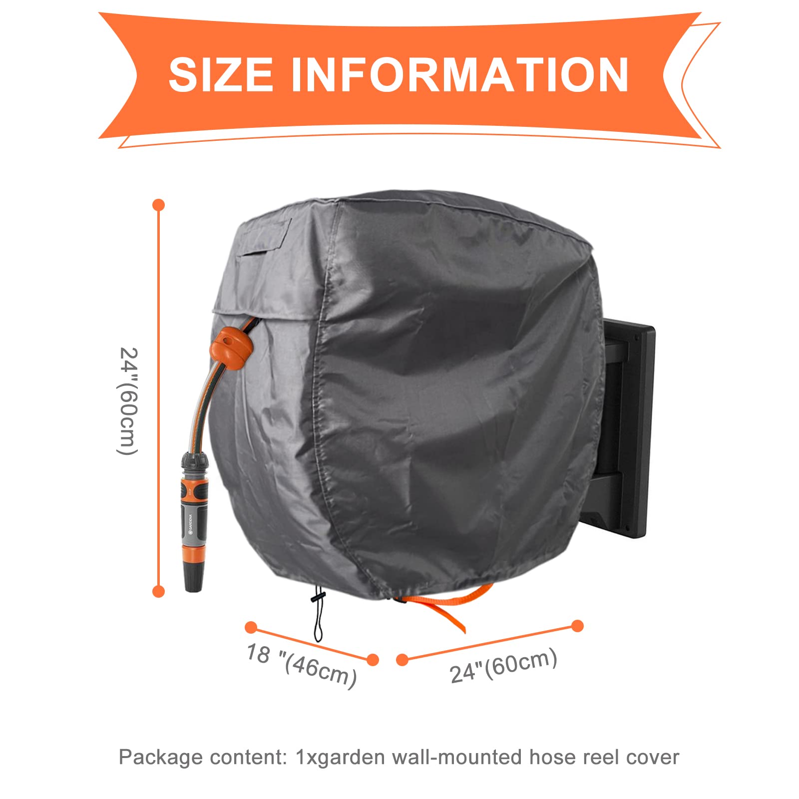 GEHENG Garden Wall Mounted Retractable Hose Reel Cover, 450D Oxford Polyester Coated Tarp, 100% Waterproof Sunscreen Hose Reel Cover, for:Giraffe tools,Ayleid,Gardena and More.grey,24"L x18"Wx24H".