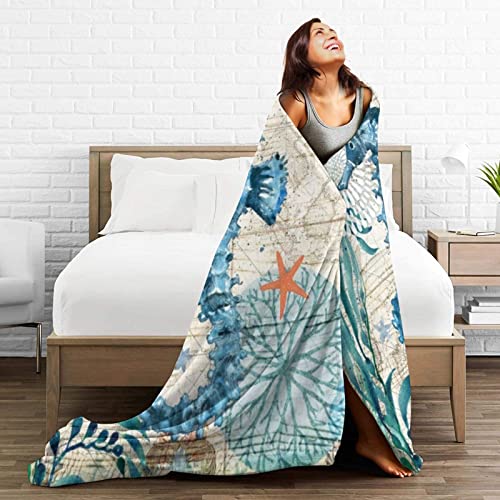 Sea Horse Throw Blanket Super Soft Lightweight Warm Cozy Fuzzy Flannel Blankets for Bed Sofa Office 60x50 inch