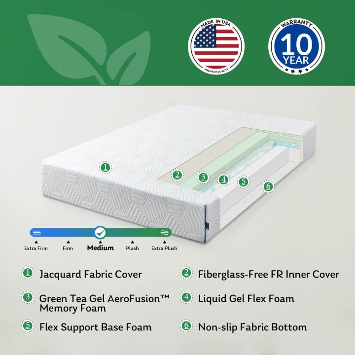 Coolsence Twin Mattress Memory Foam 8 - Inch, Cooling Gel Memory Foam Mattress in a Box, CertiPUR-US Certified, Made in USA, Medium, 38βx75βx8β, White