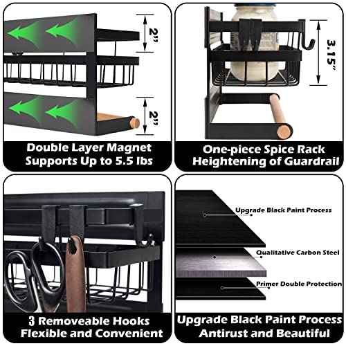 Sleclean Magnetic Spice Rack Organizer for Refrigerator, 2 Pack, Paper towel holder magnetic, Kitchen Magnetic Shelf,13.4"x4.5"x7.1", Black