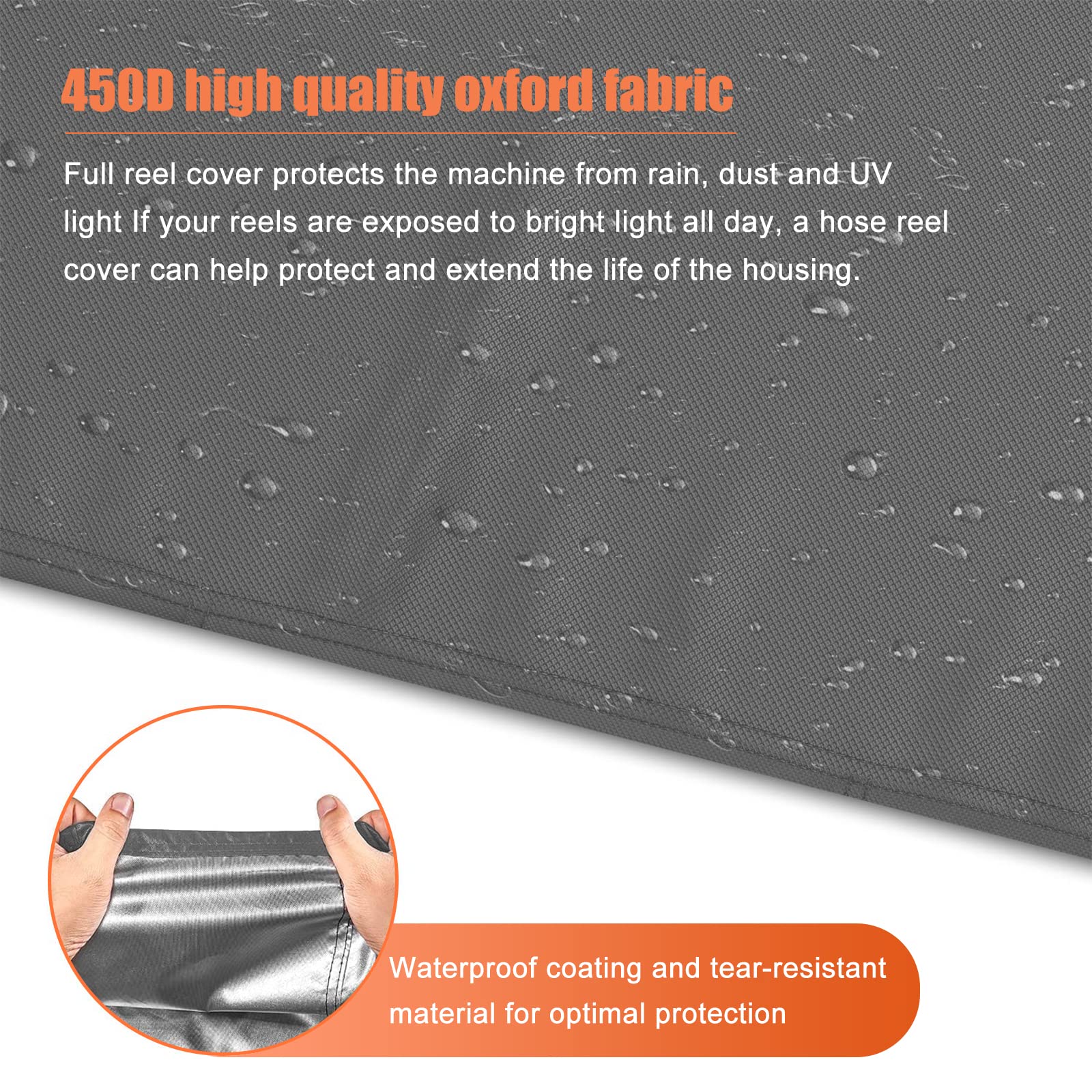 GEHENG Garden Wall Mounted Retractable Hose Reel Cover, 450D Oxford Polyester Coated Tarp, 100% Waterproof Sunscreen Hose Reel Cover, for:Giraffe tools,Ayleid,Gardena and More.grey,24"L x18"Wx24H".