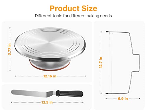 Kootek Aluminium Cake Decorating Turntable, 12 Inch Rotating Cake Stand, 22pcs Baking Supplies Tools with Icing Spatula, Cake Leveler, 3 Icing Smoother, 12 Icing Piping Tips, 2 Pastry Bag