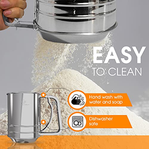 Cook Army Flour Sifter for Baking, 3 Cup Flour Sifter Stainless Steel, Double-layer Baking Sifter, Powdered Sugar Sifter, Great Baking Sifters for all Baking Flour and Powdered sugar, Flour Strainer
