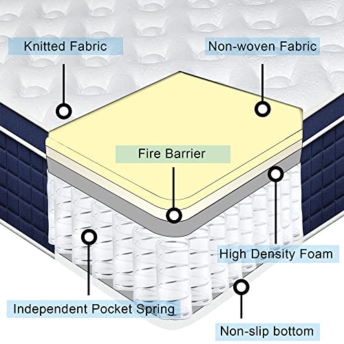 Sdoodo Queen Mattress, 10 Inch Hybrid Mattress with Memory Foam and Individual Pocket Springs, Medium Firm, Mattress in a Box