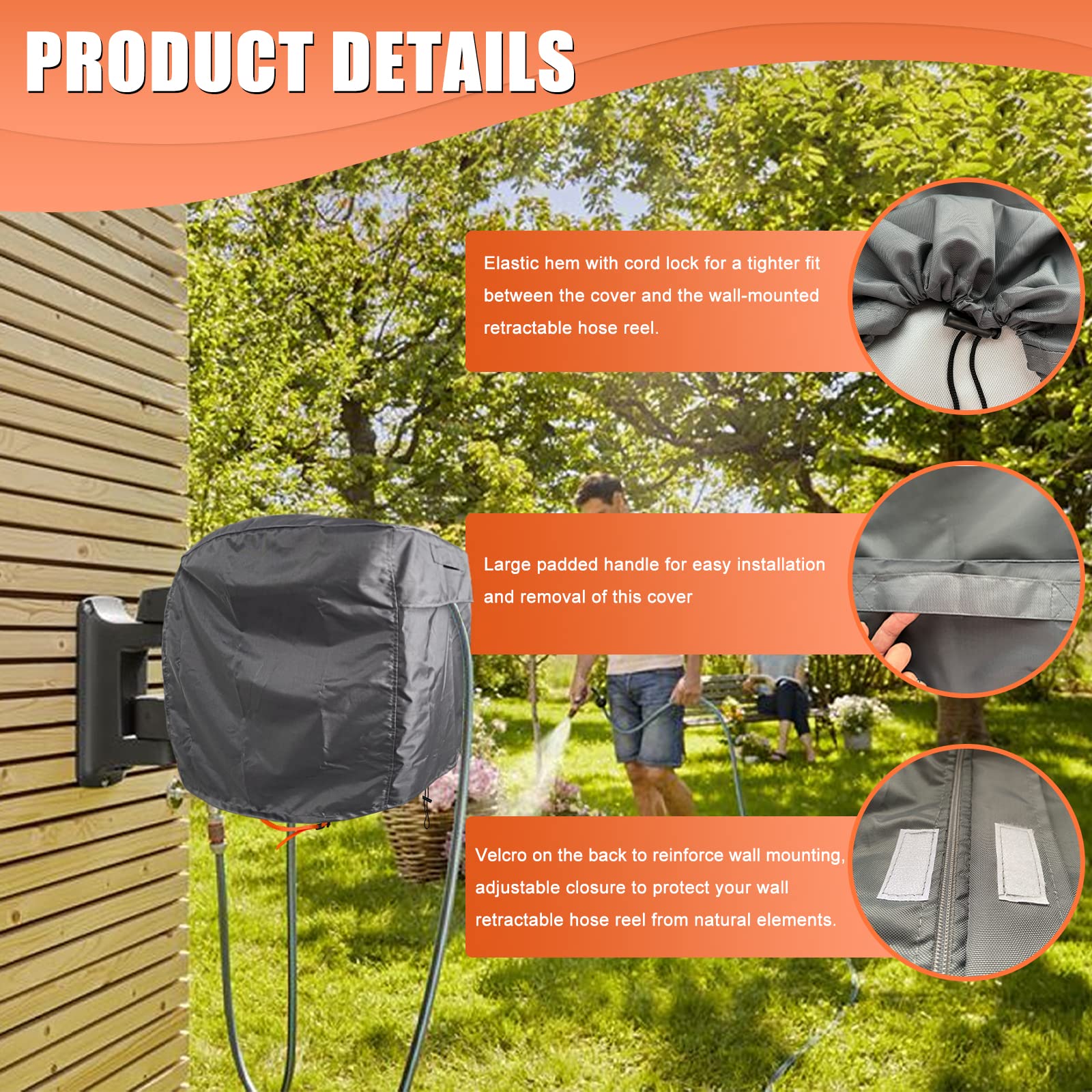 GEHENG Garden Wall Mounted Retractable Hose Reel Cover, 450D Oxford Polyester Coated Tarp, 100% Waterproof Sunscreen Hose Reel Cover, for:Giraffe tools,Ayleid,Gardena and More.grey,24"L x18"Wx24H".