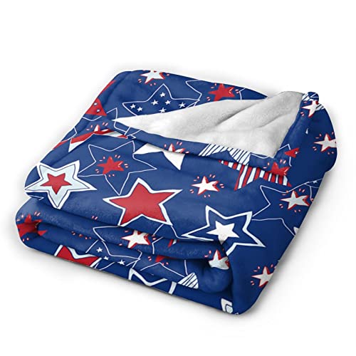 Ultra-Soft Micro Fuzzy Throw Blanket Patriotic American Stars Fluffy Cozy Warm Blankets Soft Blankets Decorative for Couch Bed Sofa Bedroom for Four Seasons 50"x40"