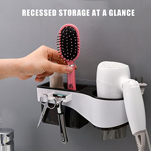 DREAMBOAT Hair Tool Organizer Wall Mount No Drilling Wall Mount Hair Dryer Holder Acrylic,Hair Organizer Storage Comb Bathroom Organizer Black