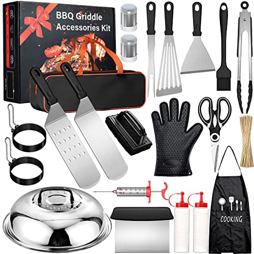 Griddle Accessories Kit,121PC Grill Griddle Accessories Set for Camp Chef, Professional Flat Top Griddle Accessories Tool Kit with Slotted Spatula, Scraper, Bottle, Tongs, Egg Ring (A)