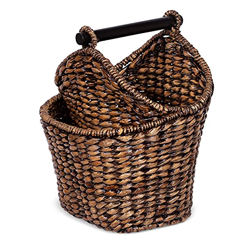 BirdRock Home Seagrass Magazine and Bathroom Basket - Hand Woven Toilet Paper Holder with Pocket - Grey Wash - Stylish Decorative Design - Wooden Basket Décor - Dispenser