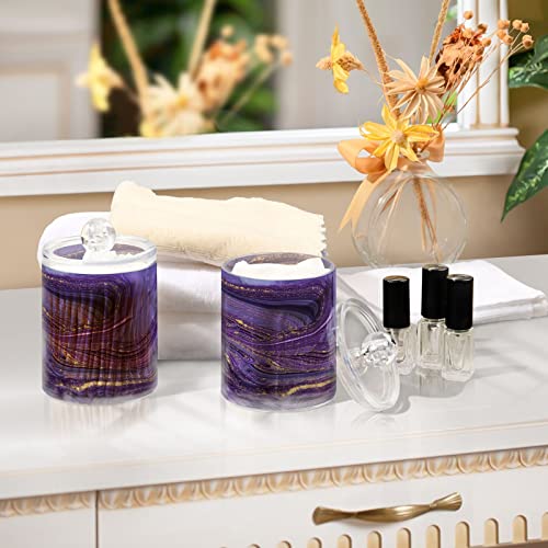 Coikll Purple Marble Qtip Holder with Lid 2PCS Apothecary Jars Storage Containers, Clear Plastic Canister for Cotton Swab,Floss Picks, Cosmetics