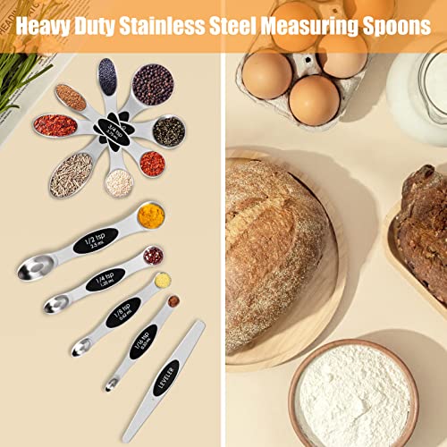 [9 Pack] Magnetic Measuring Spoons Set Dual Sided Measuring Scoop with Leveler Stainless Steel Measuring Spoons Kitchen Utensils Gadgets for Dry or Liquid Food