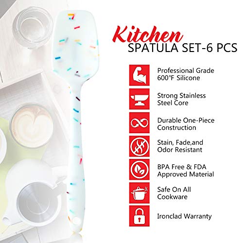 Shebaking Silicone Spatula Set, 6 Piece Heat Resistant Rubber Spatulas Set for Baking Cooking and Mixing Kitchen Utensils Seamless One Piece Spatula with Stainless Steel Core, Nonstick Dishwasher Safe