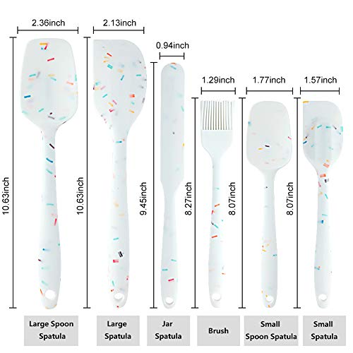 Shebaking Silicone Spatula Set, 6 Piece Heat Resistant Rubber Spatulas Set for Baking Cooking and Mixing Kitchen Utensils Seamless One Piece Spatula with Stainless Steel Core, Nonstick Dishwasher Safe