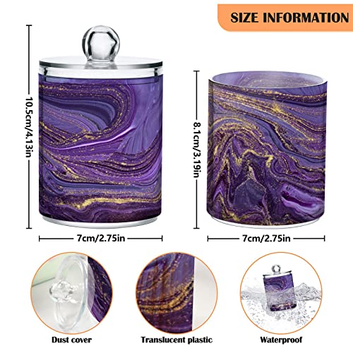 Coikll Purple Marble Qtip Holder with Lid 2PCS Apothecary Jars Storage Containers, Clear Plastic Canister for Cotton Swab,Floss Picks, Cosmetics