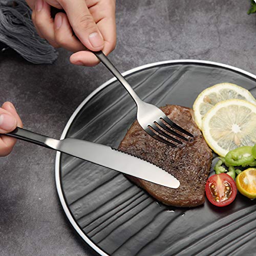 Portable Travel Utensils Set with Case 18/8 Stainless Steel Black Silverware Sets Include Knife Fork and Spoon with Case Reusable Utensil Set for Lunch Box and Camping (Black)