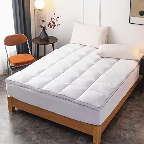 Mattress Topper Queen Size - Extra Thick Mattress Pad Cover - Pillow Top Deep Pocket with Breathable 7D Spiral Fiber Filling Cooling Mattress Cover