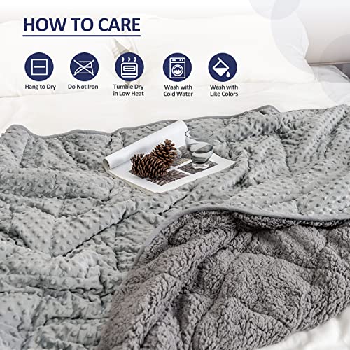 Kivik Weighted Blanket 15 lbs for Adult,Minky Fleece Weighted Throw Full Size,Fuzzy Sherpa Heavy Blanket for Couch,Silver Grey 60x80 Inches