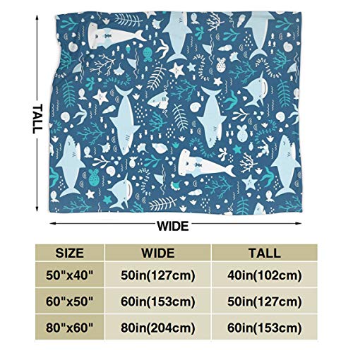 MSGUIDE Cartoon Blue Sharks with Sealifethrow Soft Flannel Fleece Throw Blanket,Lightweight Warm Microfiber Plush Couch Sofa Bed Blanket for Adults Kids(50"x40")