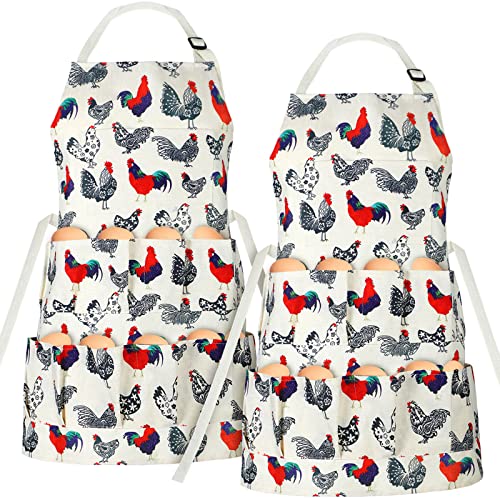 2 Pcs Egg Apron for Fresh Eggs Hen Duck Goose Eggs Holder Aprons Adjustable Gathering Apron with Pockets for Home Kitchen (Classic)
