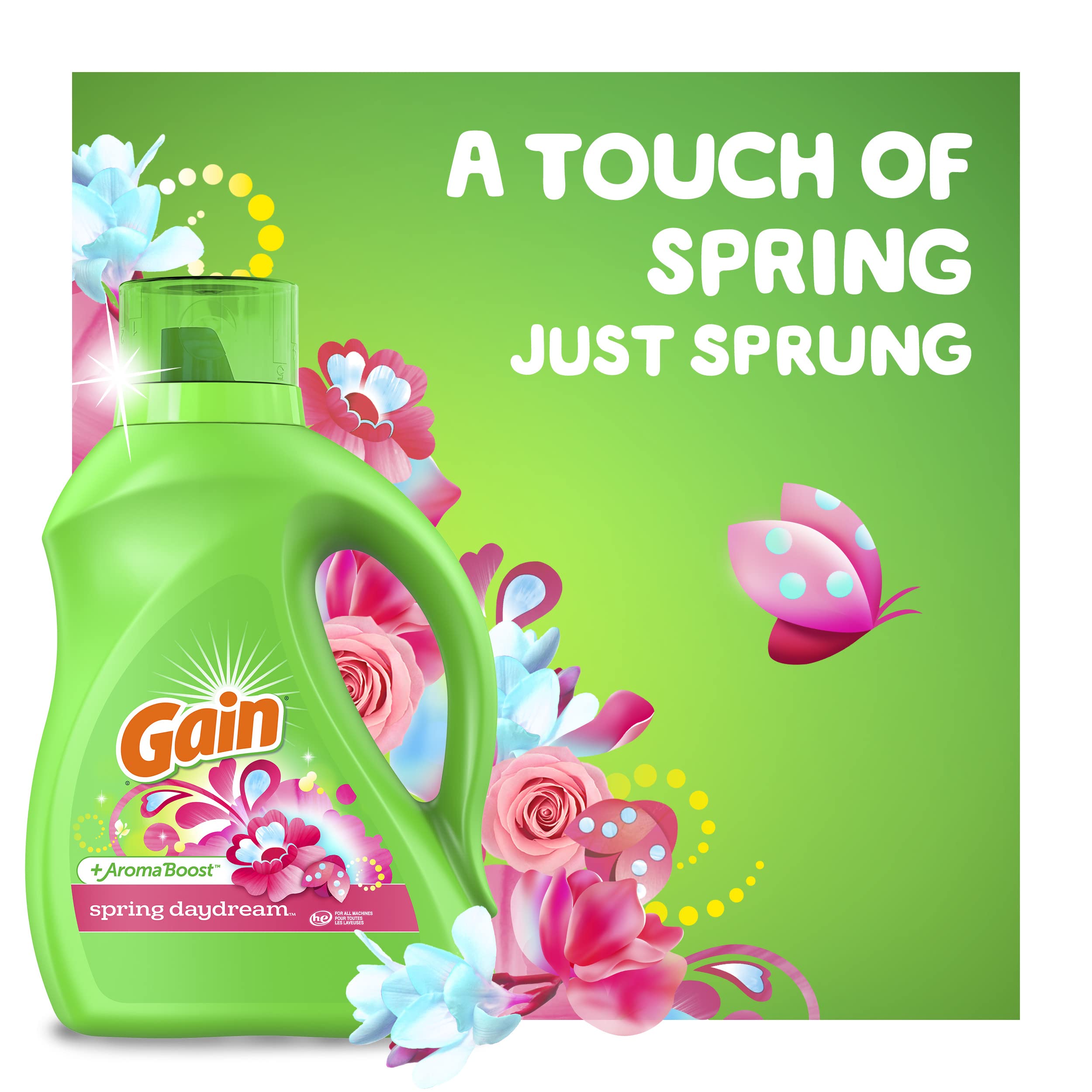 Gain + Aroma Boost Liquid Laundry Detergent, Spring Daydream Scent, 64 Loads, 92 fl oz, HE Compatible