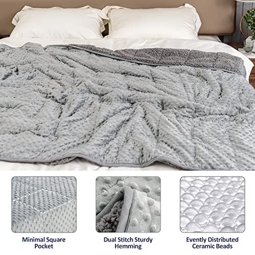 Kivik Weighted Blanket 15 lbs for Adult,Minky Fleece Weighted Throw Full Size,Fuzzy Sherpa Heavy Blanket for Couch,Silver Grey 60x80 Inches