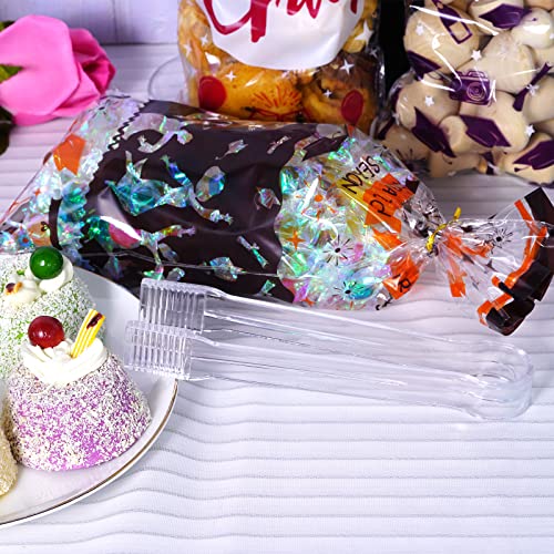 10 Pcs Plastic Buffet Serving Tongs, Clear Kitchen Tongs Mini Serving Utensil Tongs for Food Ice Salad Buffet Barbecue Cookies, 6.3 Inches