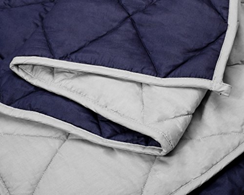 Aura Premium Weighted Blanket, Silky Cotton, Gray/Navy, Queen Size, 20lbs