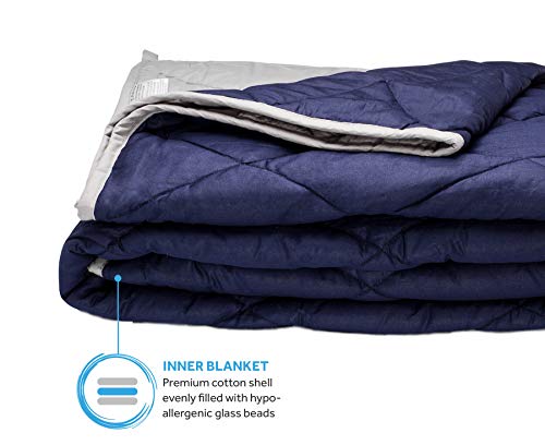 Aura Premium Weighted Blanket, Silky Cotton, Gray/Navy, Queen Size, 20lbs
