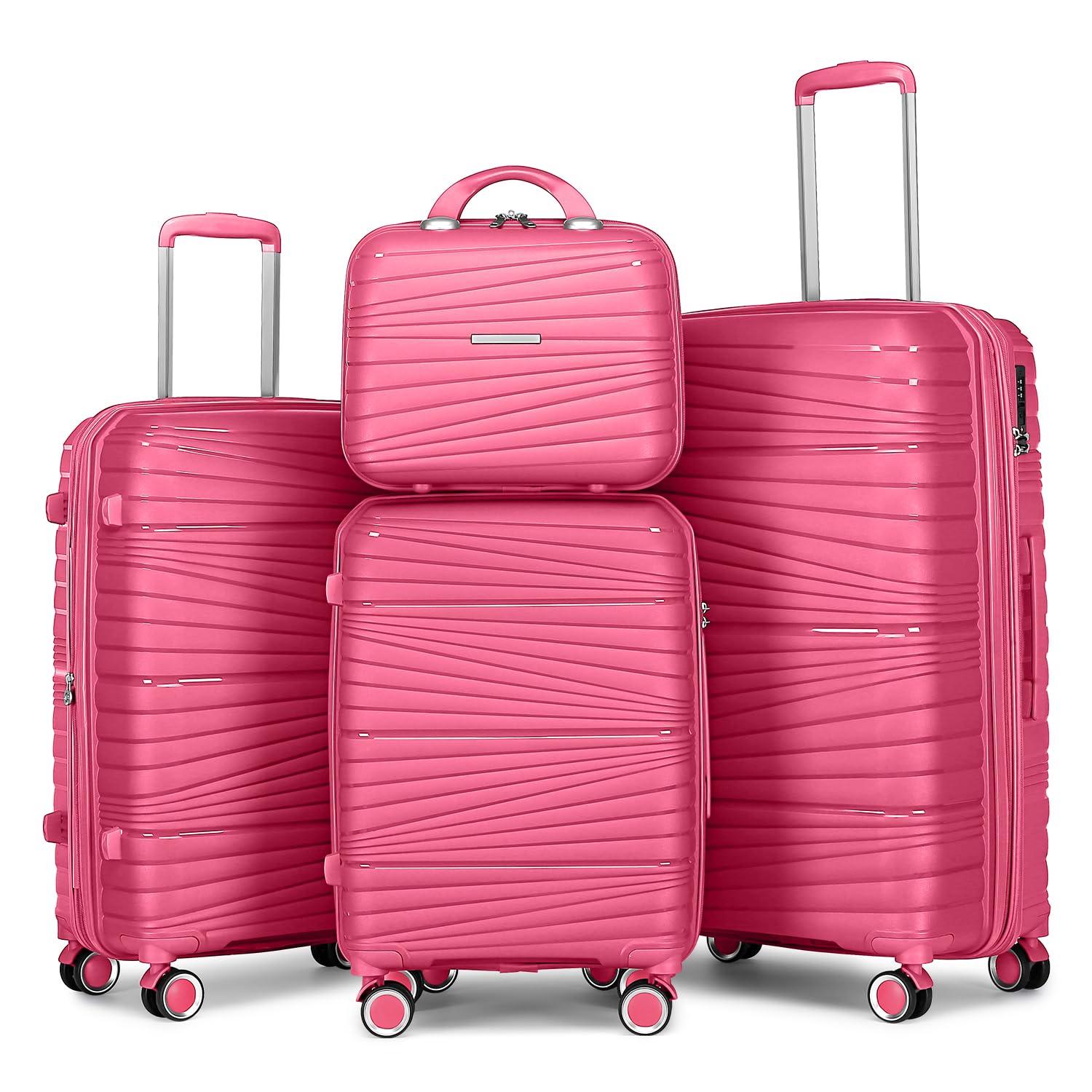 LEAVES KING Luggage 4 Piece Sets, Hard Shell Lightweight Carry on Expandable Suitcase with Spinner Wheels Travel Set for Men Women (14/20/24/28, Peach Pink)