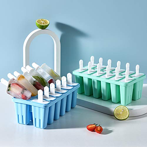 Popsicle Molds,Popsicle Mold12 Pieces Silicone Ice Pop Popsicle Easy Release (12 Cavities, Light Blue)