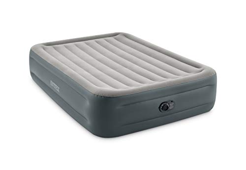 INTEX 64125ED Dura-Beam Plus Essential Rest Air Mattress: Fiber-Tech – Queen Size – Built-in Electric Pump – 18in Bed Height – 600lb Weight Capacity