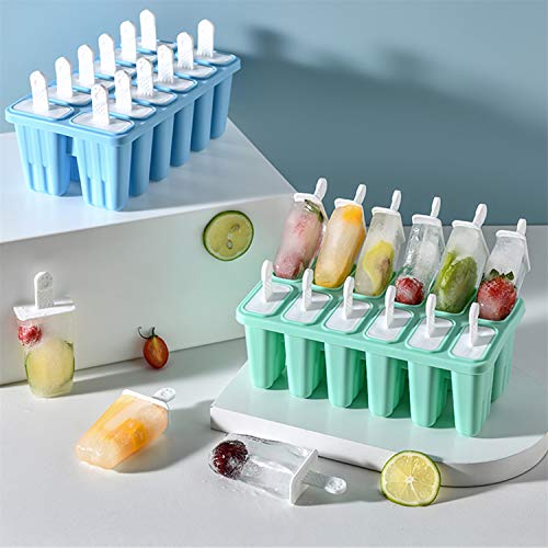 Popsicle Molds,Popsicle Mold12 Pieces Silicone Ice Pop Popsicle Easy Release (12 Cavities, Light Blue)